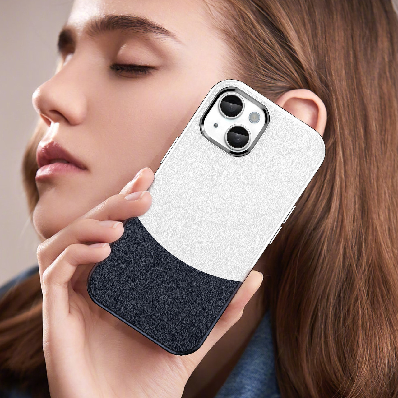 iPhone 13 Leather Texture MagSafe Magnetic TPU + PC Phone Case - Dark Blue