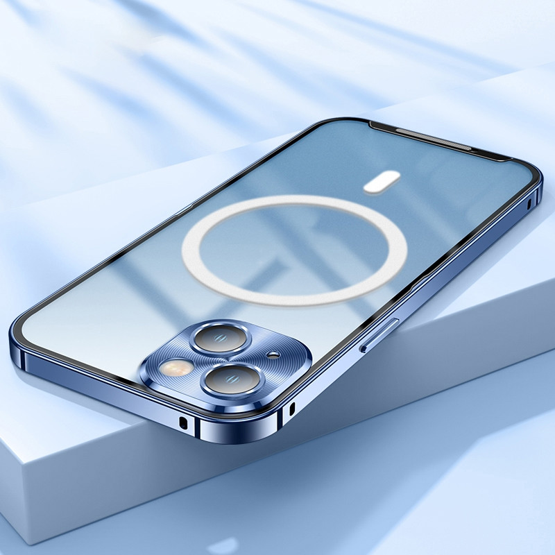 iPhone 13 MagSafe Frosted Metal Phone Case - Blue