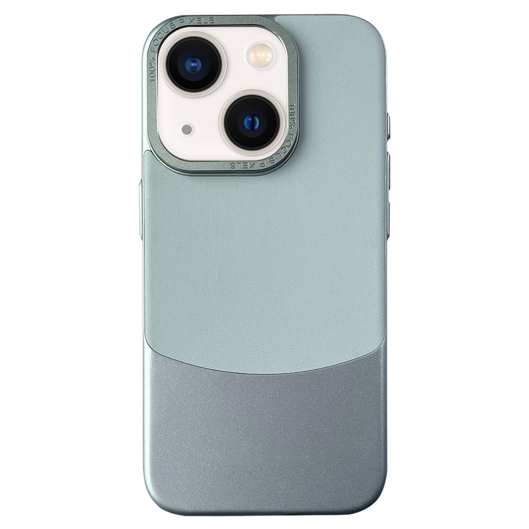 iPhone 13 Napa Texture PC + Leather Phone Case - Cyan