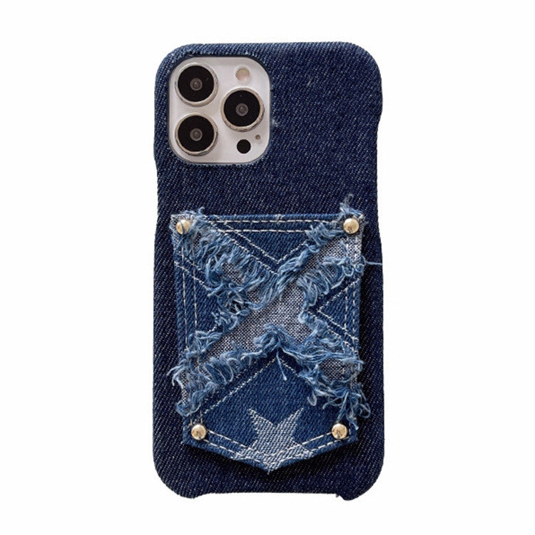 iPhone 13 Star Denim Card Pocket Phone Case - Blue