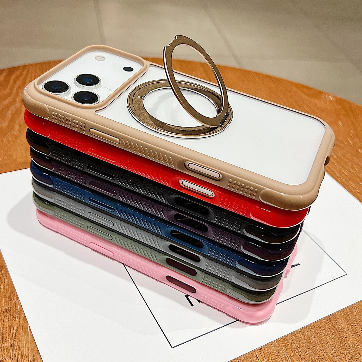 iPhone 17 Pro Max Solid Color Edge Transparency Rotation Holder MagSafe ...
