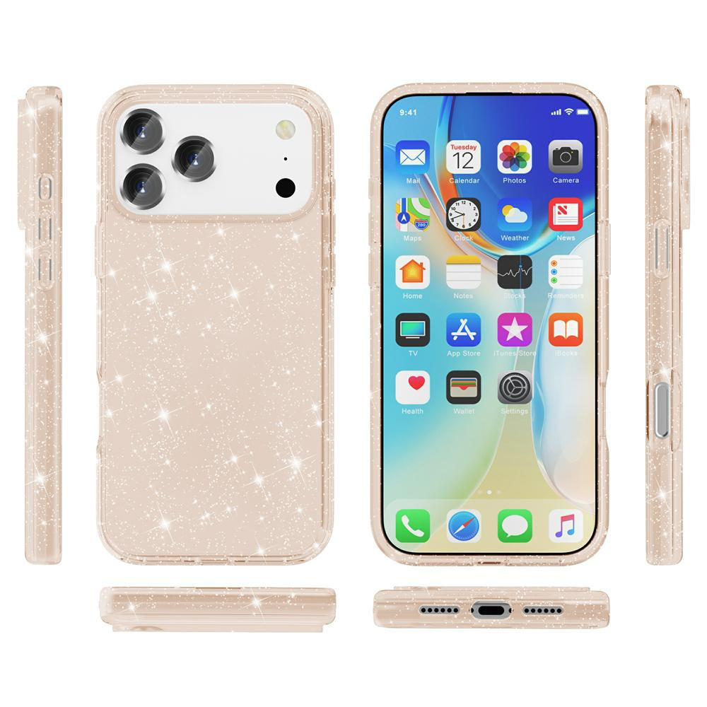 iPhone 17 Pro Shockproof Terminator Glitter Powder Phone Case - Gold