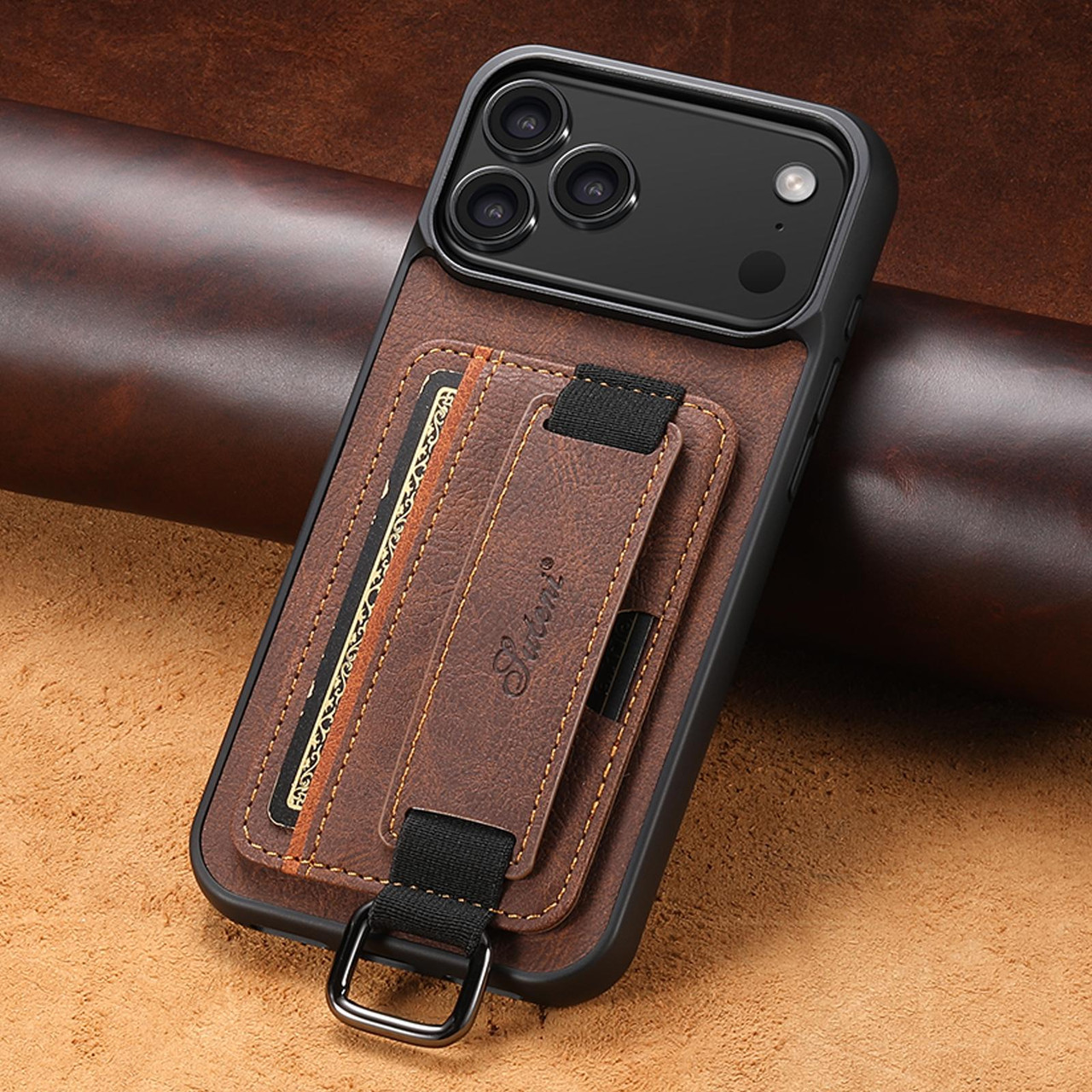 iPhone 17 Pro Suteni H13 Litchi Leather Wrist Strap Wallet Back Phone ...