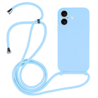 iPhone 16 Plus Crossbody Lanyard Liquid Silicone Case - Blue