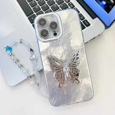 iPhone 15 Pro Plating Glitter Lens Film Texture Butterfly Holder ...