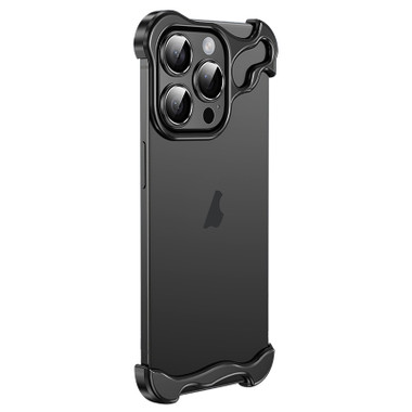 iPhone 13 Pro Frameless Metal Corner Pad Phone Case with Lens Film - Black