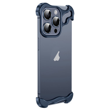 iPhone 13 Pro Frameless Metal Corner Pad Phone Case with Lens Film - Blue
