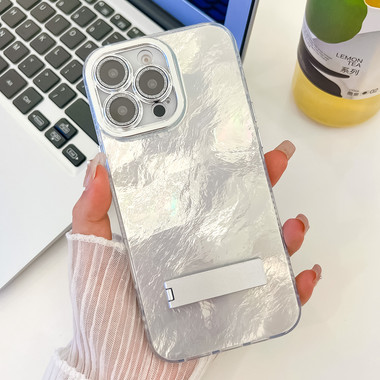 iPhone 13 Pro Plating Glitter Texture Fold Holder TPU Phone Case with ...