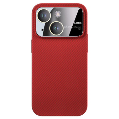iPhone 13 Large Window Carbon Fiber Shockproof Phone Case - Red