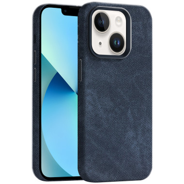 iPhone 13 Skin Feel Denim Leather MagSafe Phone Case - Dark Blue