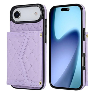 iPhone 17 Air Splicing Rhombic Texture Card Bag Phone Case with Long ...