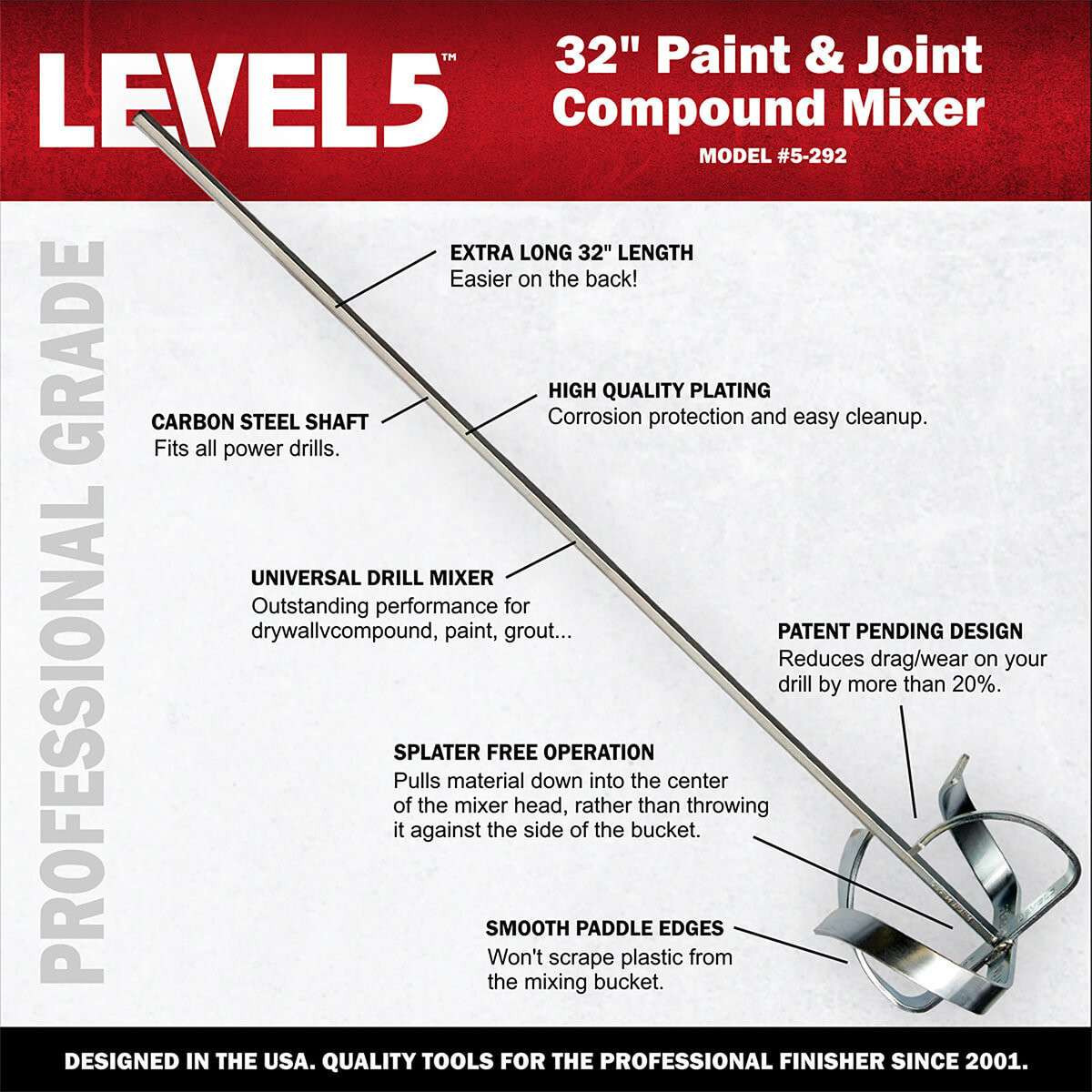 13" Pro Mixing Paddle for Grout and Thinset | LEVEL5
