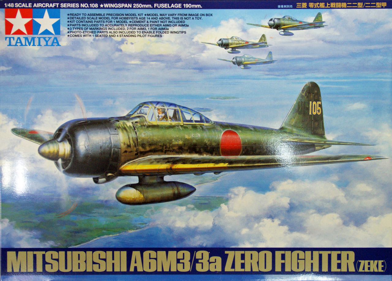 Tamiya 61108 Mitsubishi A6M3/3a Zero Fighter (ZEKE) 1/48 scale kit ...