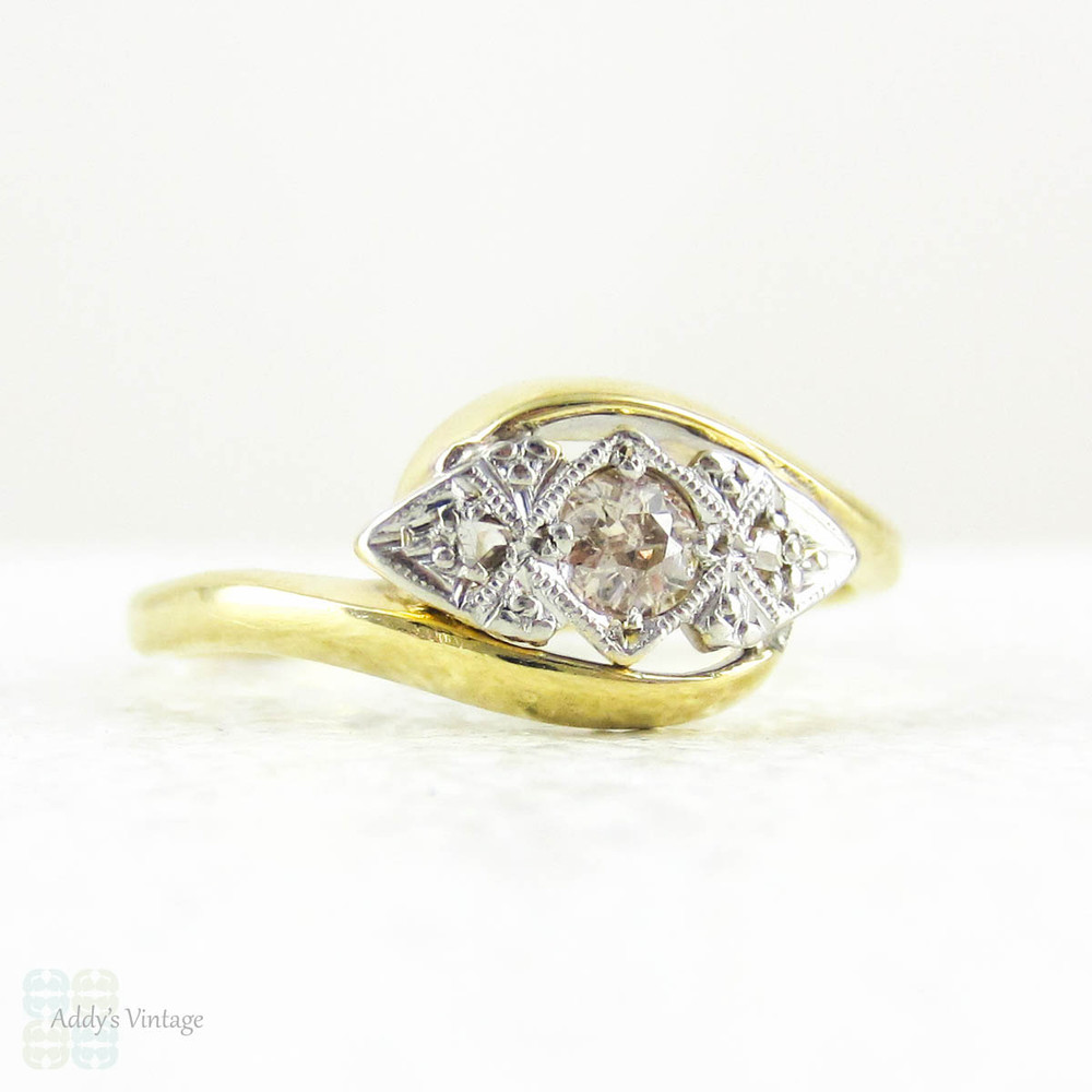 Antique Diamond Three Stone Engagement Ring, Trilogy Style Bypass ...