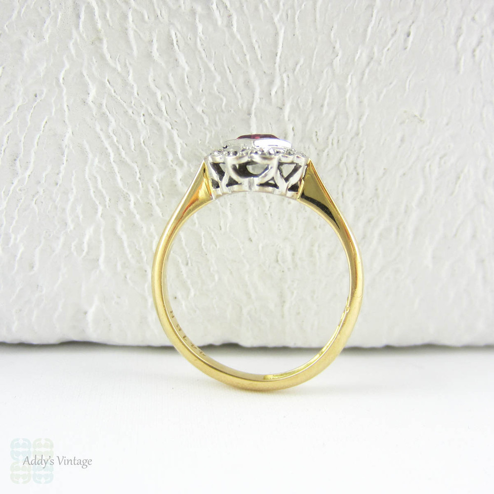 Art Deco Ruby & Diamond Engagement Ring, Square Shape Pinkish Red Step ...