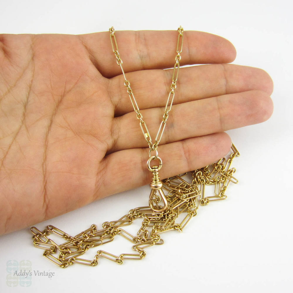 Victorian 15 Carat Gold Long Guard Chain, Antique Alternating Oval ...
