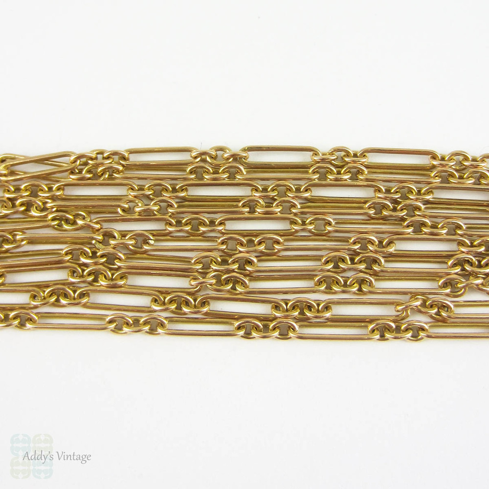 Victorian 15 Carat Gold Long Guard Chain, Antique Alternating Oval ...
