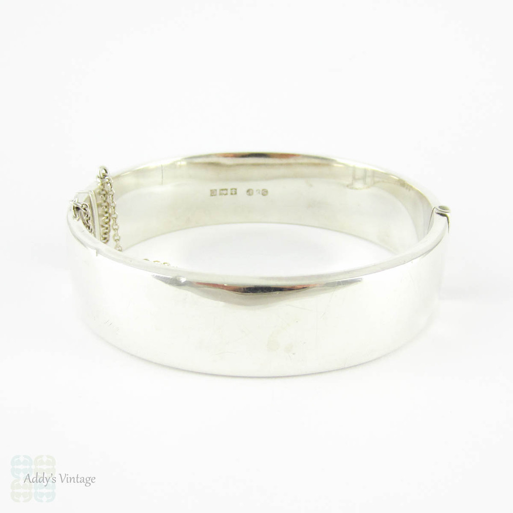 Art Deco Engraved Bangle Bracelet Sterling Silver With 9 Carat Gold