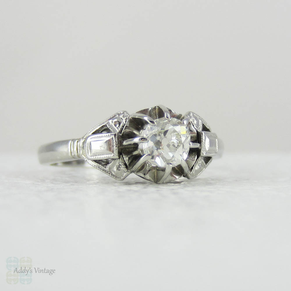 Art Deco Old Mine Cut Platinum Solitiarie Engagement Ring. Single Stone ...