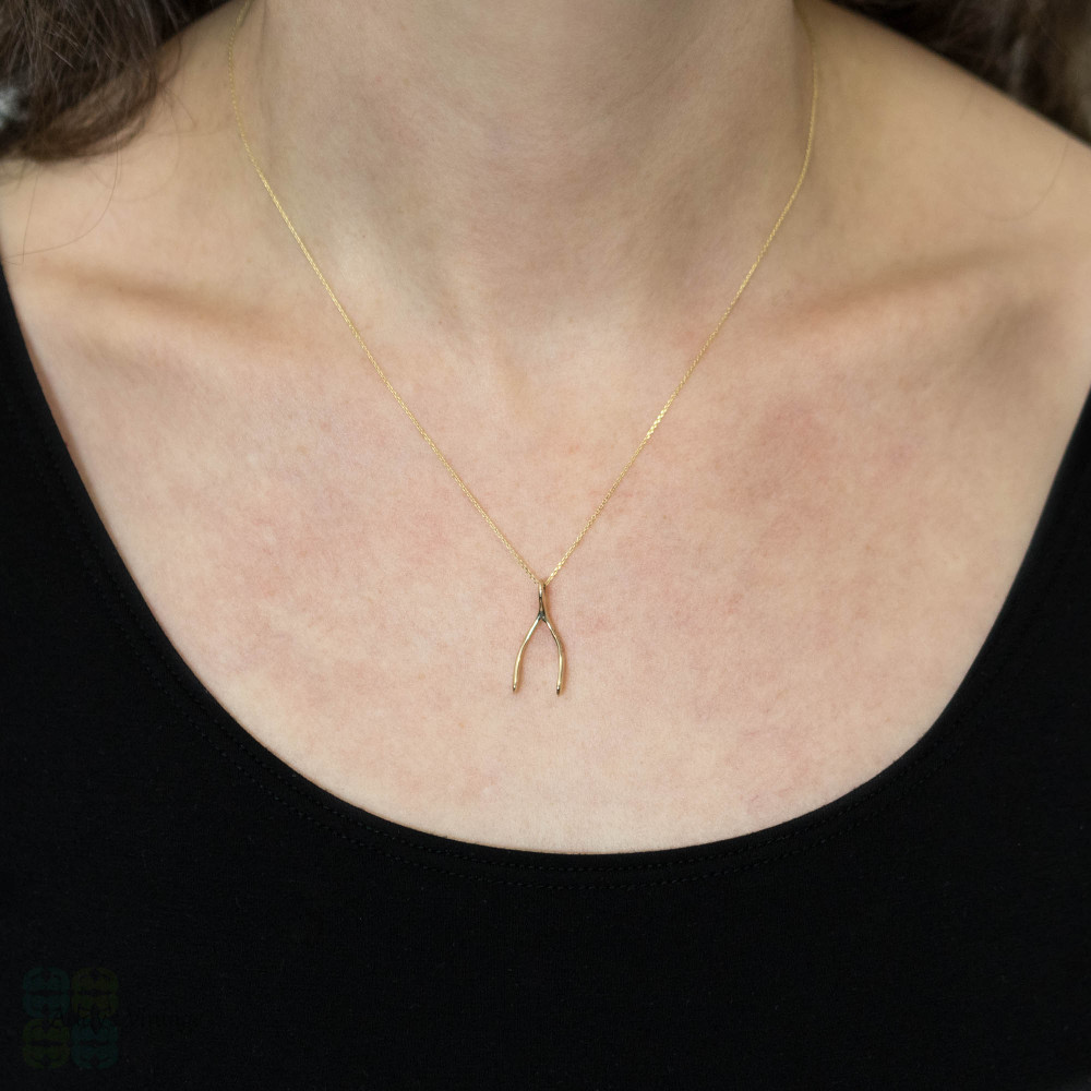 Vintage 9ct Gold Wishbone Pendant, Good Luck 9k Yellow Gold 1970s ...