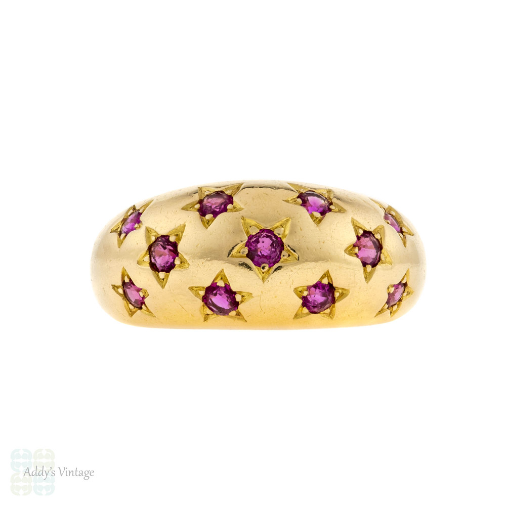 French Retro Ruby Bombe Ring, Vintage 18ct 18k Yellow Gold Engraved ...