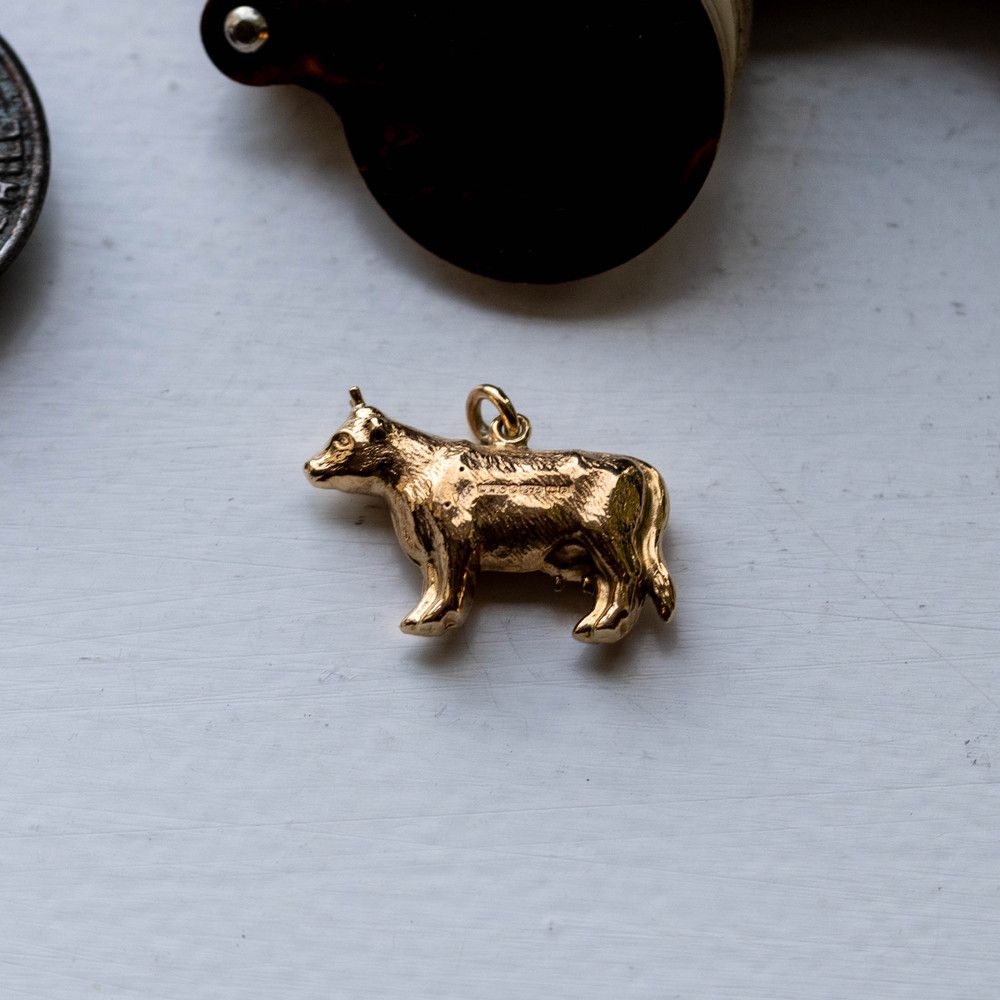 Vintage 9ct Gold Cow Charm, 1960s. - Addy's Vintage