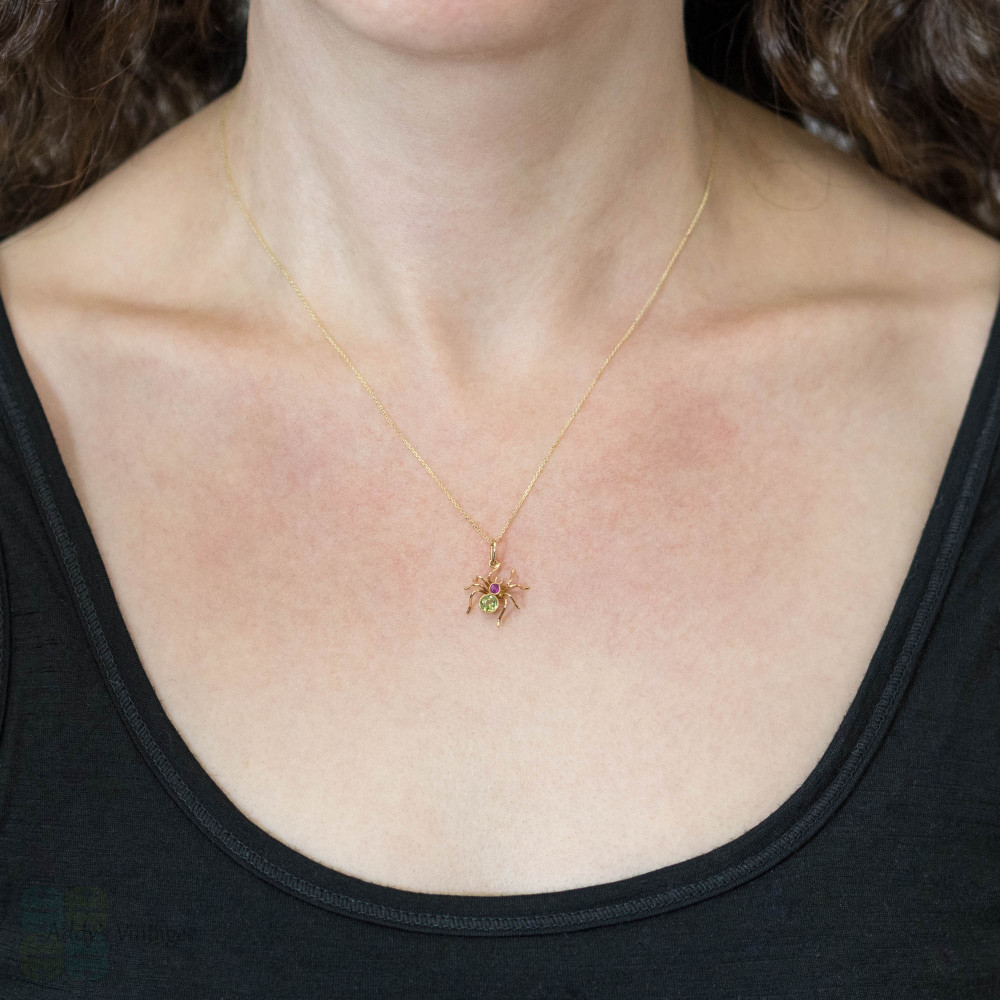 Antique Ruby & Chrysoberyl 9ct Gold Spider Pendant, Victorian ...