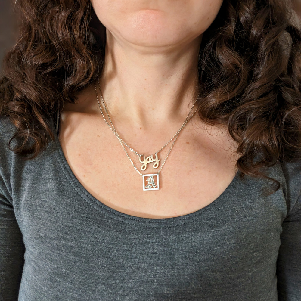 Antique "A" Diamond Initial Necklace, 9ct Gold & Silver Enamel Convered ...