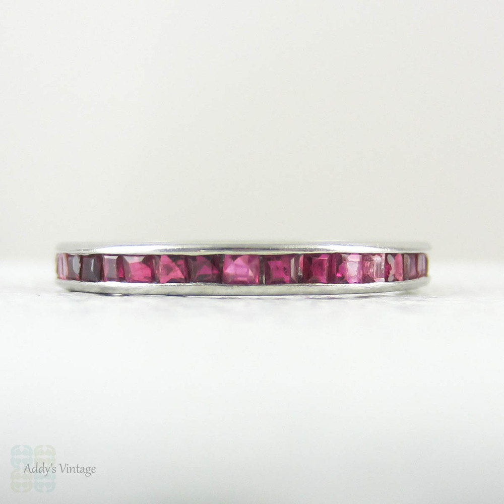 Vintage Ruby Eternity Ring, Square Carre Cut Red Rubies Channel Set in ...