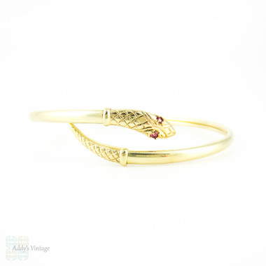 Vintage 9ct Snake Bracelet, Sprung Yellow Gold Serpent Bangle with ...