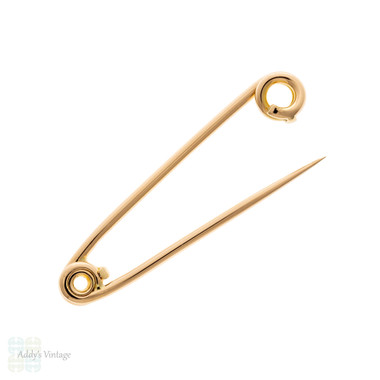 Antique 15ct Gold Safety Pin, Sprung Stock Pin Brooch. - Addy's Vintage