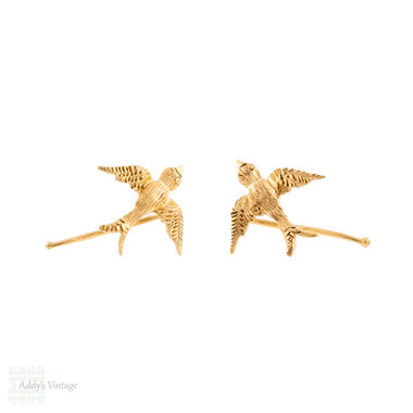 Small Vintage 9ct Gold Swallows in Flight Earrings, Antique Conversion ...