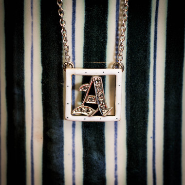 Antique "A" Diamond Initial Necklace, 9ct Gold & Silver Enamel Convered ...