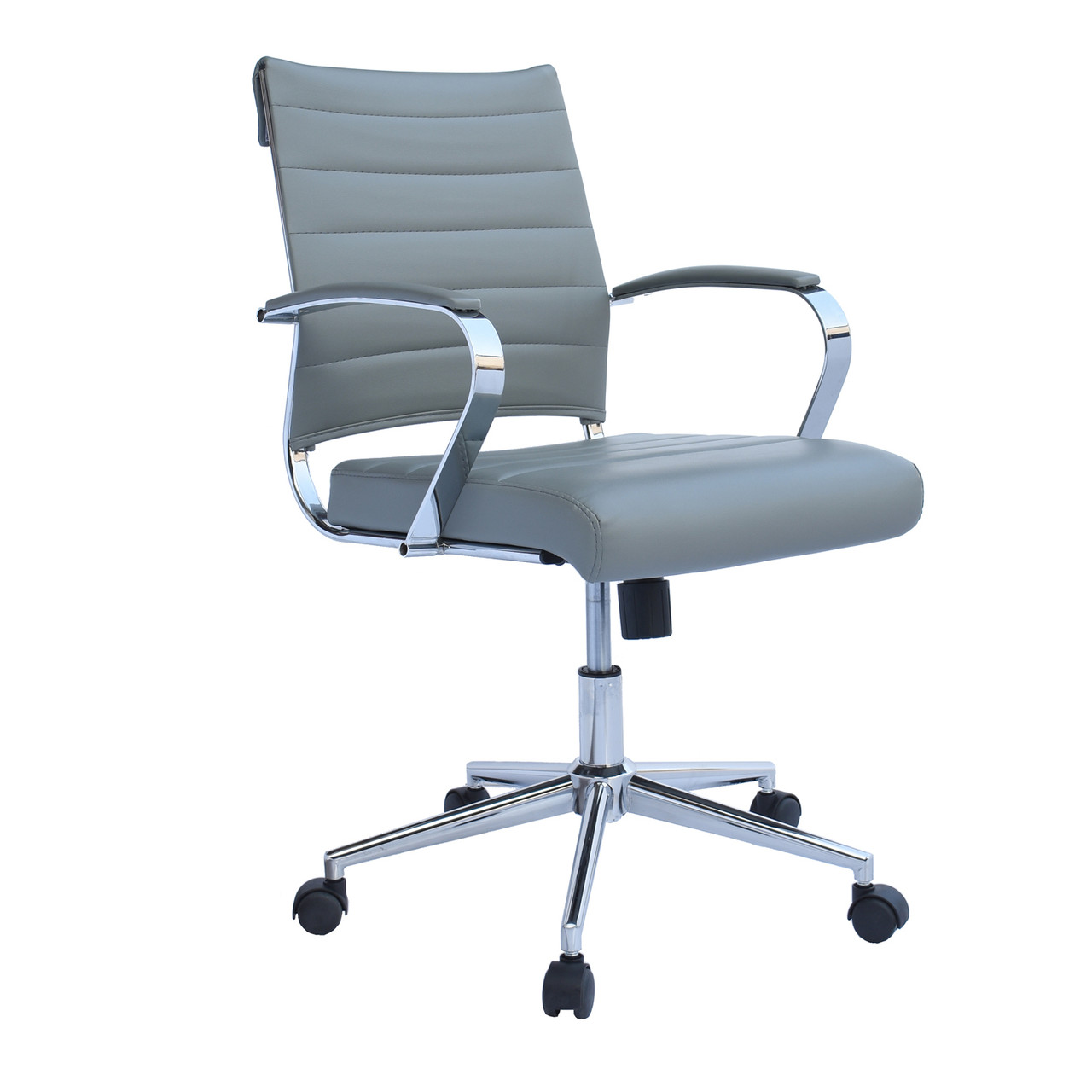 Set of 2, Mid Back Ribbed With Arms Leather Office Chair - 2xhome ...