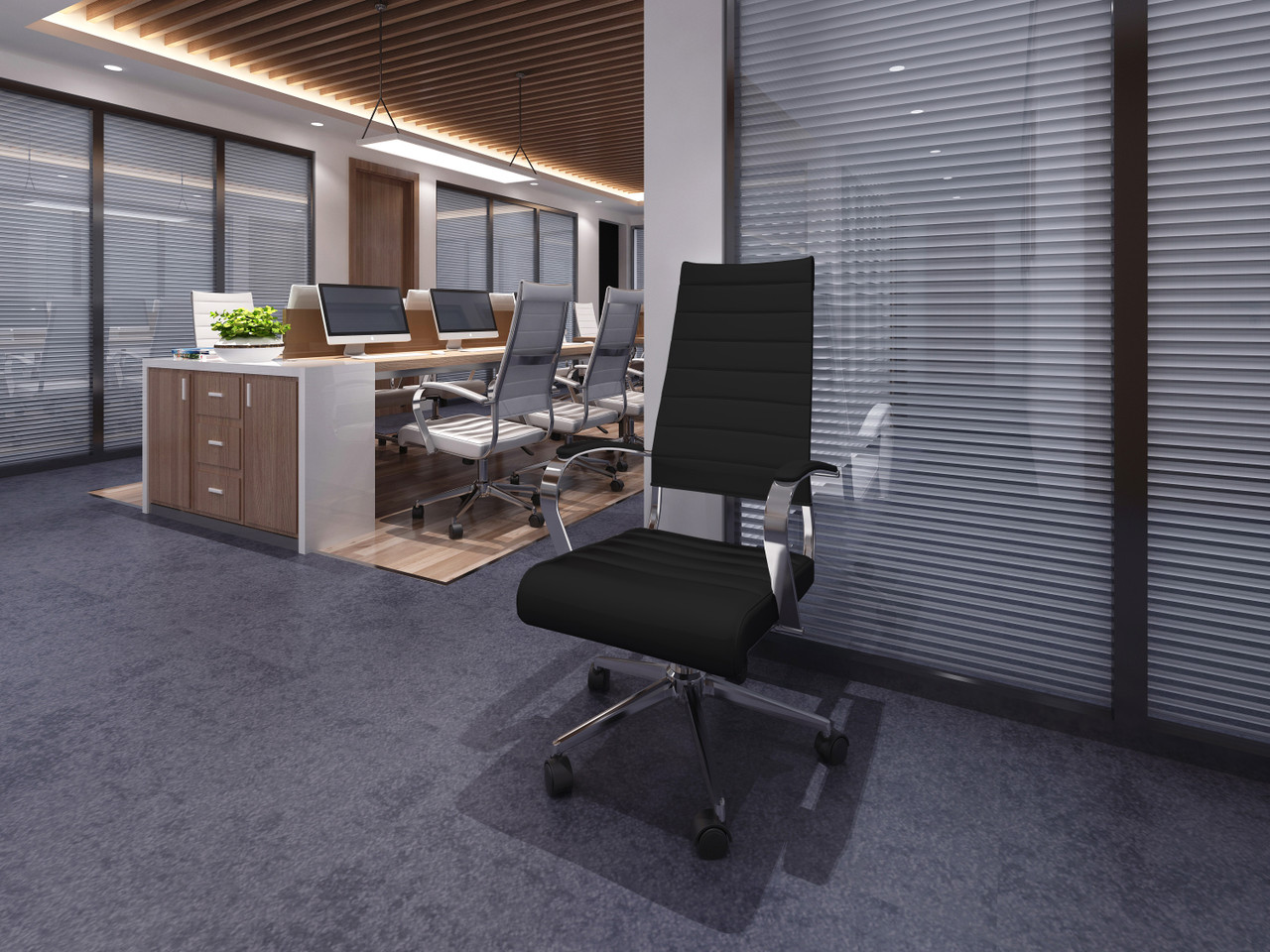 High Back Swivel Ribbed PU Leather Office Chair - 2xhome - Modern and ...