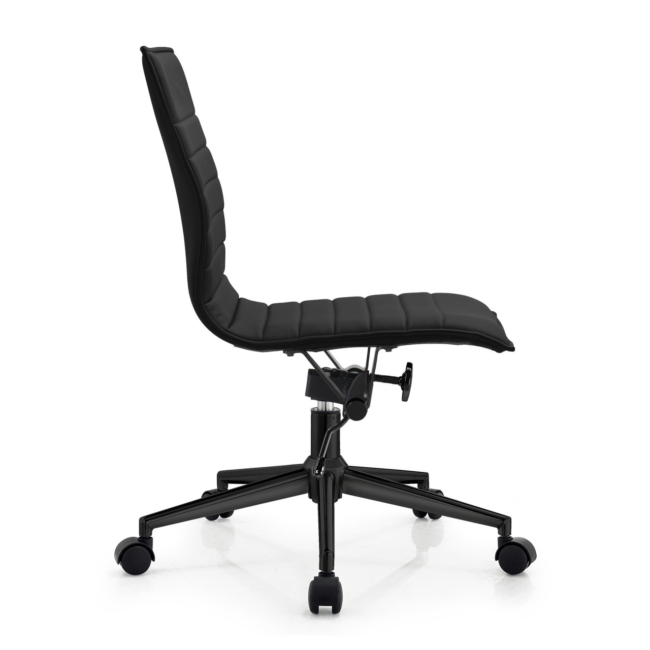Set Of 2 Desk Chair Mid Back Ribbed PU Leather Office Conference Task ...