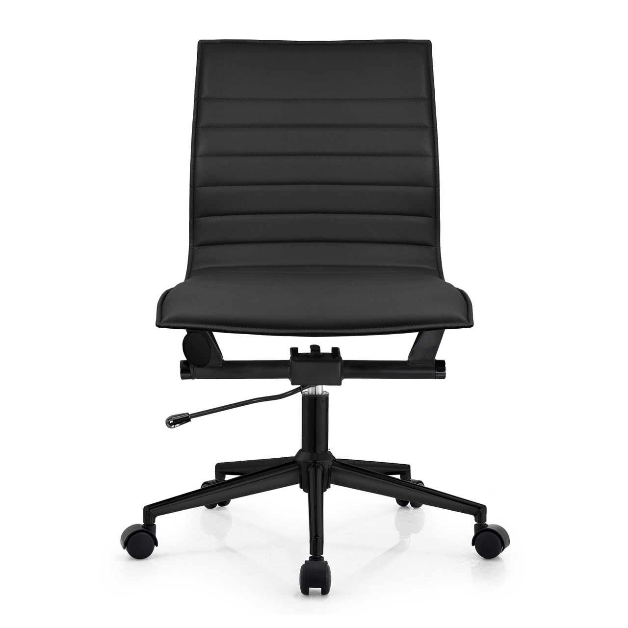 Set Of 2 Desk Chair Mid Back Ribbed PU Leather Office Conference Task ...