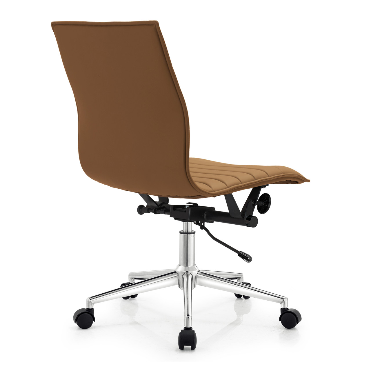 Set Of 2 Desk Chair Mid Back Ribbed PU Leather Office Conference Task ...