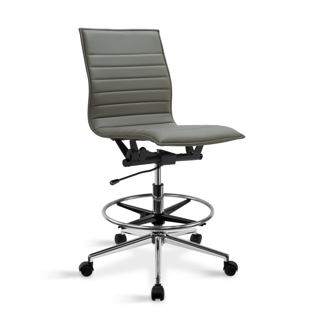 Set of 2 Modern Drafting Chair | Upholstered PU Leather Ribbed Armless ...