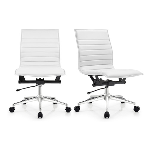 Set Of 2 Desk Chair Mid Back Ribbed PU Leather Office Conference Task ...