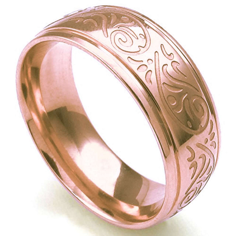 7mm - Rose Gold Flower Pattern Band - Floral Stack Ring