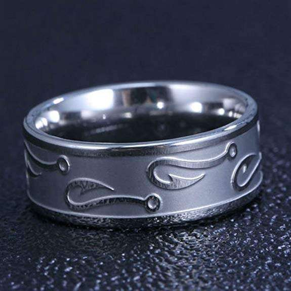 Silver Steel Guys Wedding Rings w/ Fishing Hook Pattern