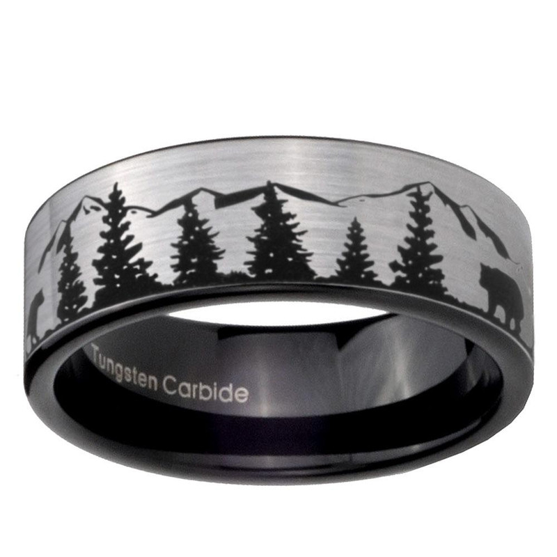 Men's Hunting Ring. Bears Mountain Gray & Black Wedding Band