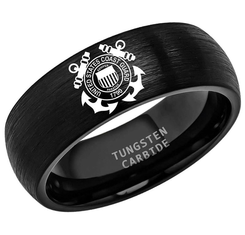 USCG - United States Coast Guard Black Tungsten Ring for Men