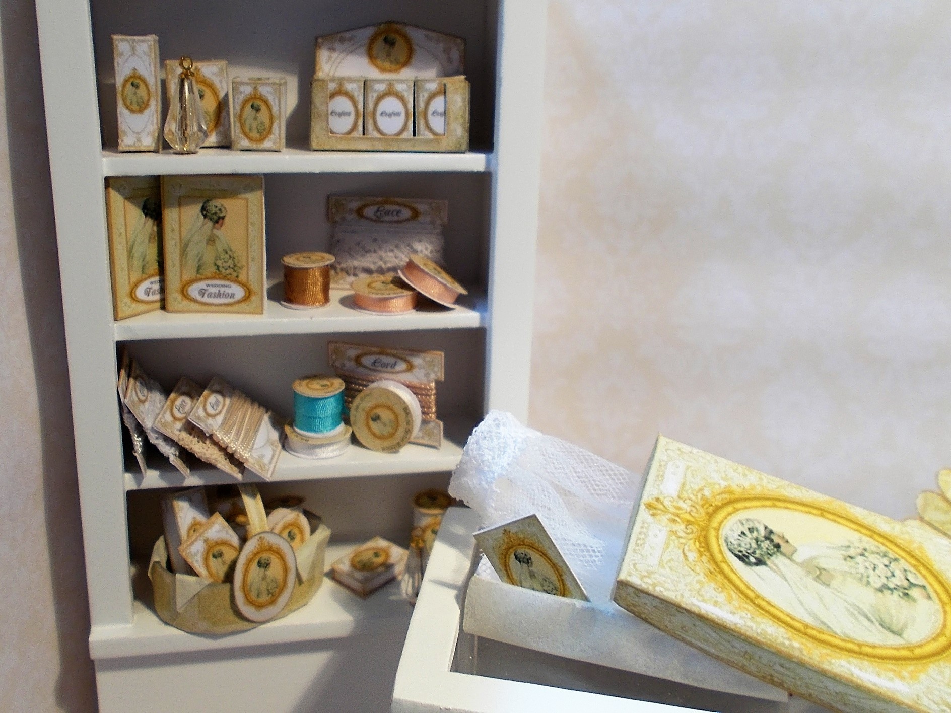 Kit - Bridal Haberdashery, buttons,trim cards & ribbon - ZENA'S MINIATURES