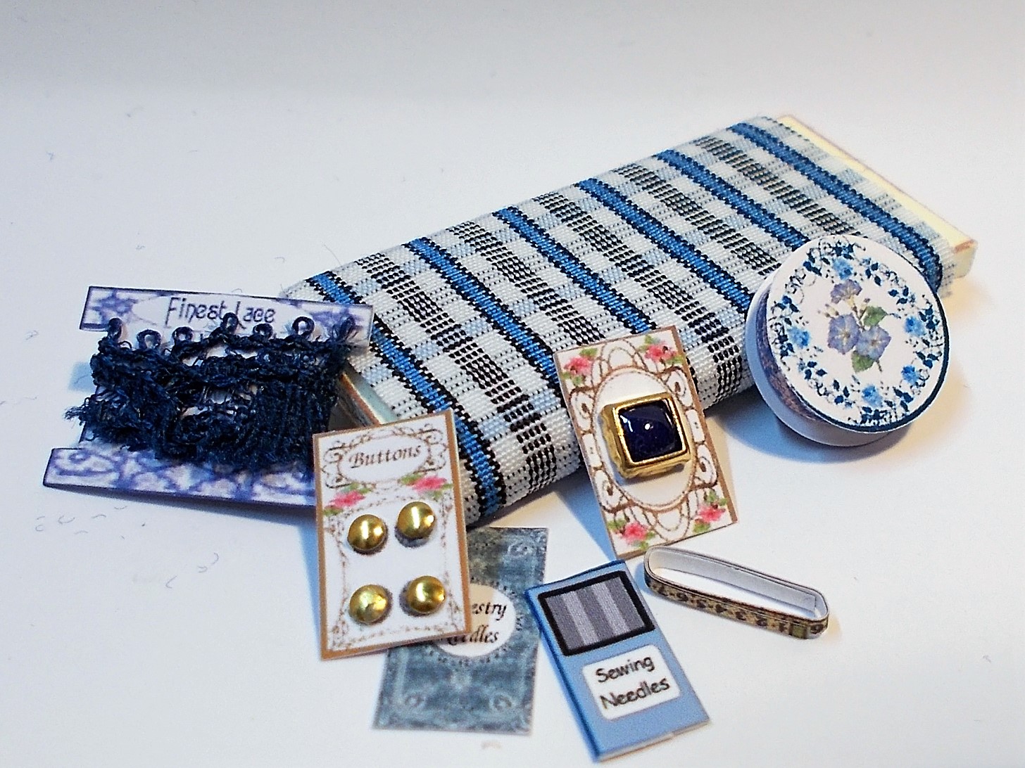 Haberdashery Set in blue tones,fabric,ribbon,pins & more - ZENA'S ...