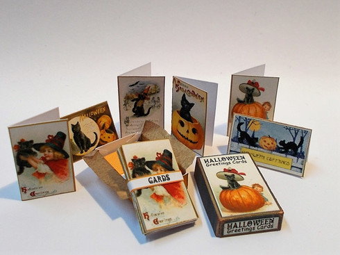 Halloween Black Cat Greetings card Box set - ZENA'S MINIATURES