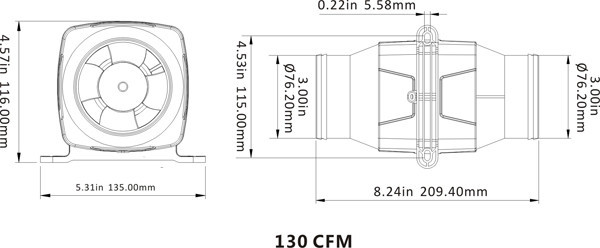 SEAFLO 01-Series 3" In-Line Blower (24V | 130CFM)