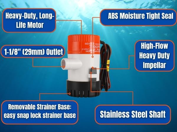 SEAFLO 01-Series 1100 GPH Submersible Marine Boat Electric Bilge Pump ...