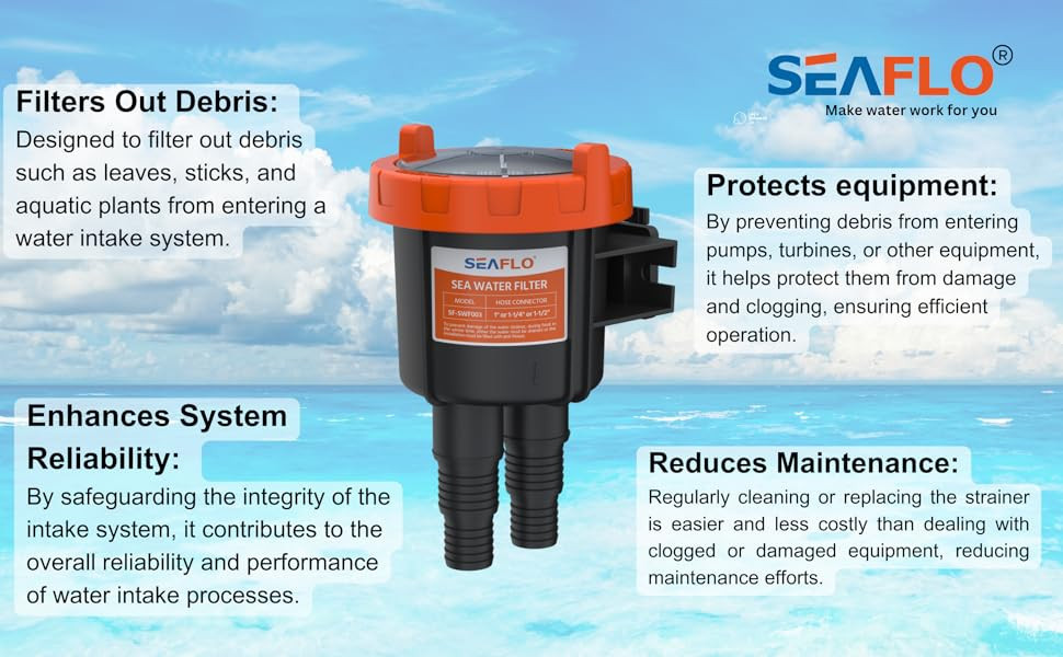SEAFLO Raw Sea Water Filter/Intake Strainer for 1/2", 5/8", 3/4" Hose ...